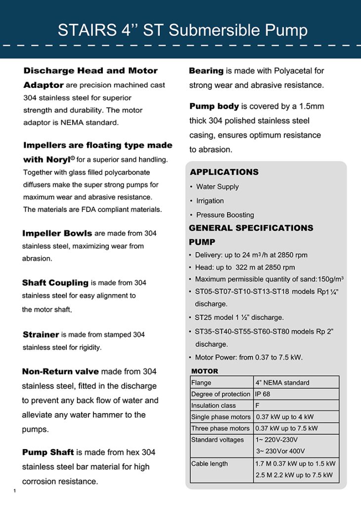 4” ST Submersible Electric Pumps – 宏奇泵浦工業股份有限公司